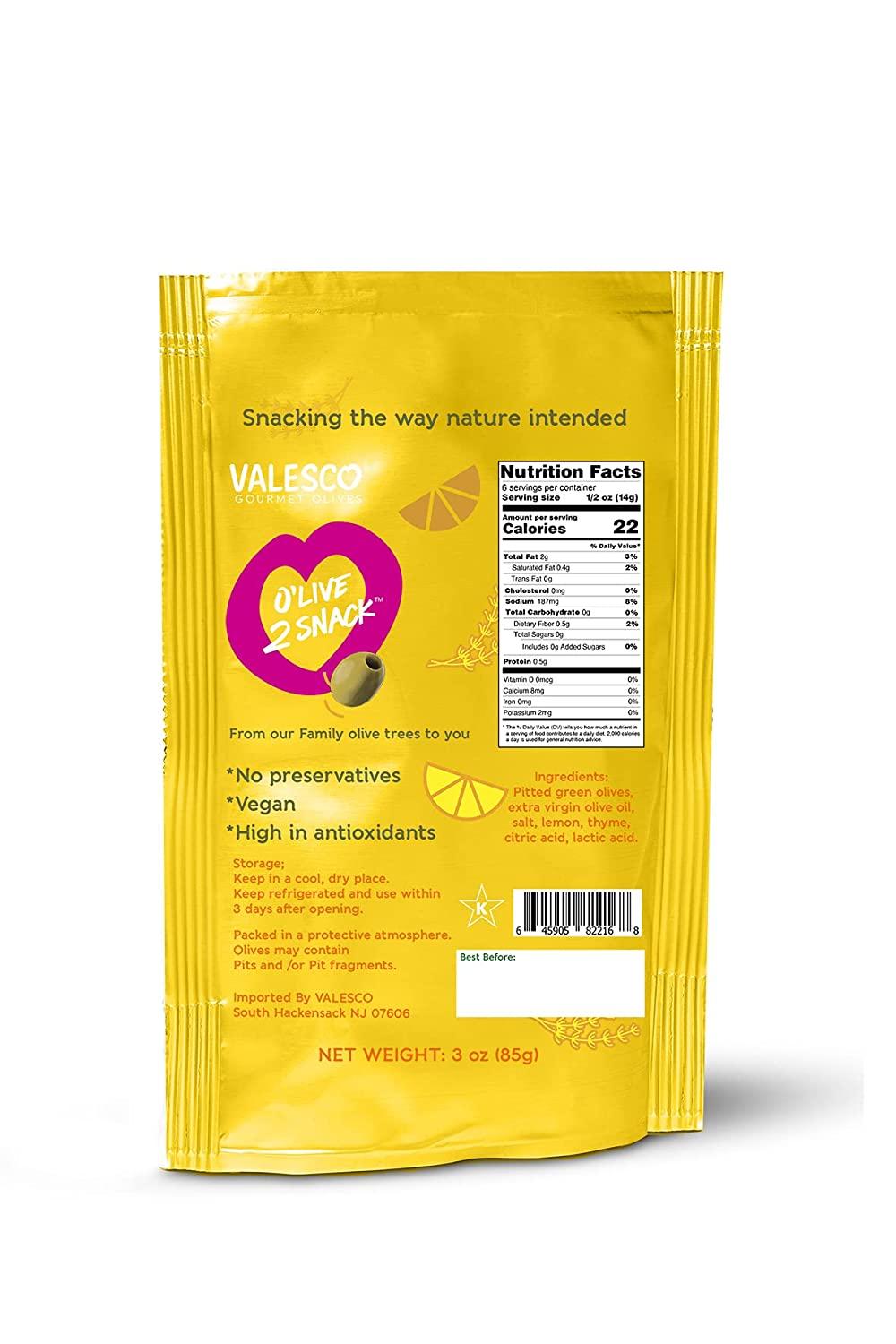 Valesco OLive 2 Snack Pitted Olives Variety Pack 6 Flavors 3 oz (12 ...