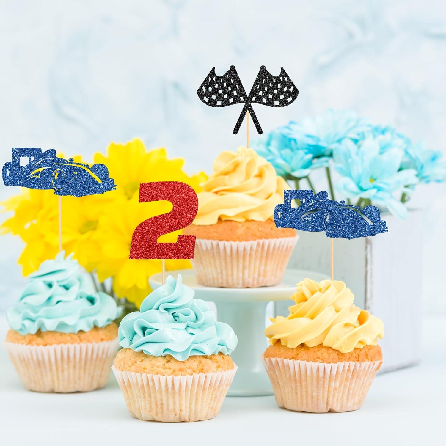 Maicaiffe Two Fast Cupcake Toppers Race Car Birthday Cupcake Toppers ...
