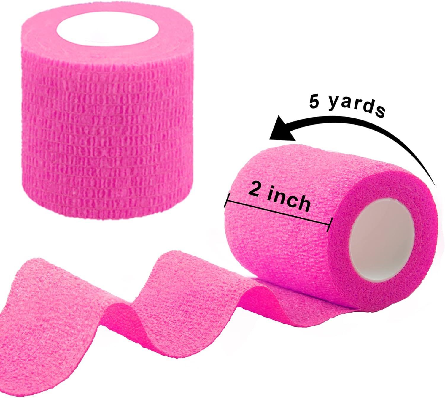 BQTQ 8 Rolls Neon Pink Cohesive Bandage 2 Inch - Self Adherent Sport ...