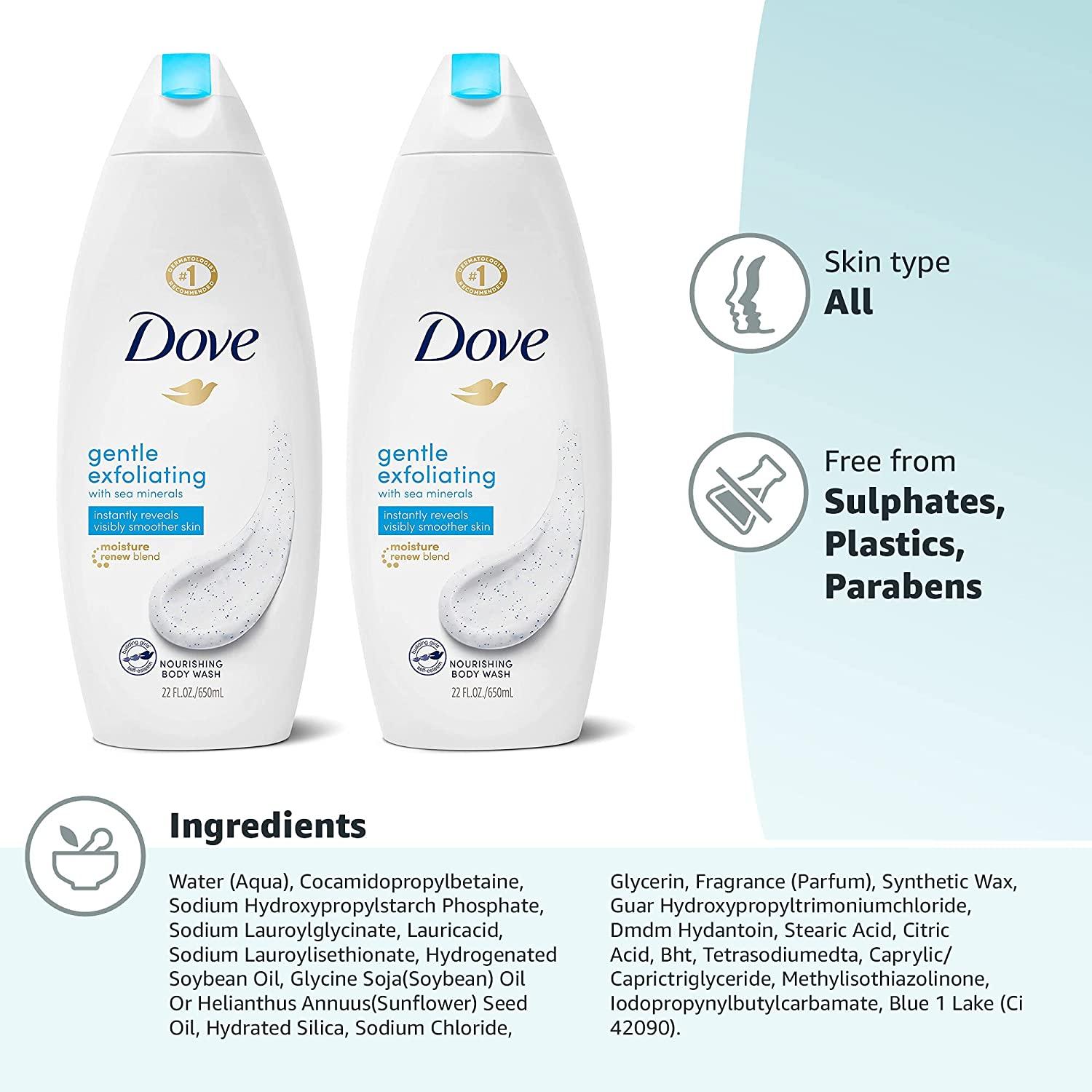 Dove Gentle Exfoliating Body Wash 22oz, Pack of 2 - Visibly Smoother Skin, Washes Away Bacteria ...