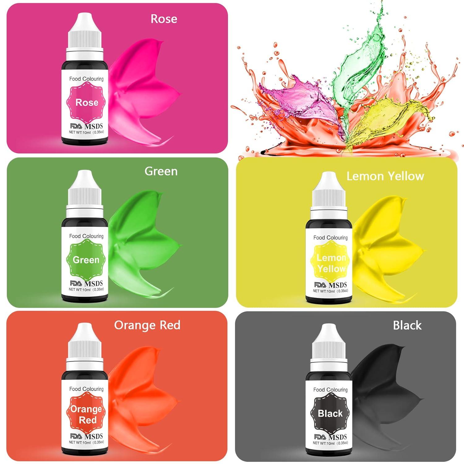 Rouclo Food Color Set - 5x10ml Liquid Dye for Cake Decoration Macarons ...