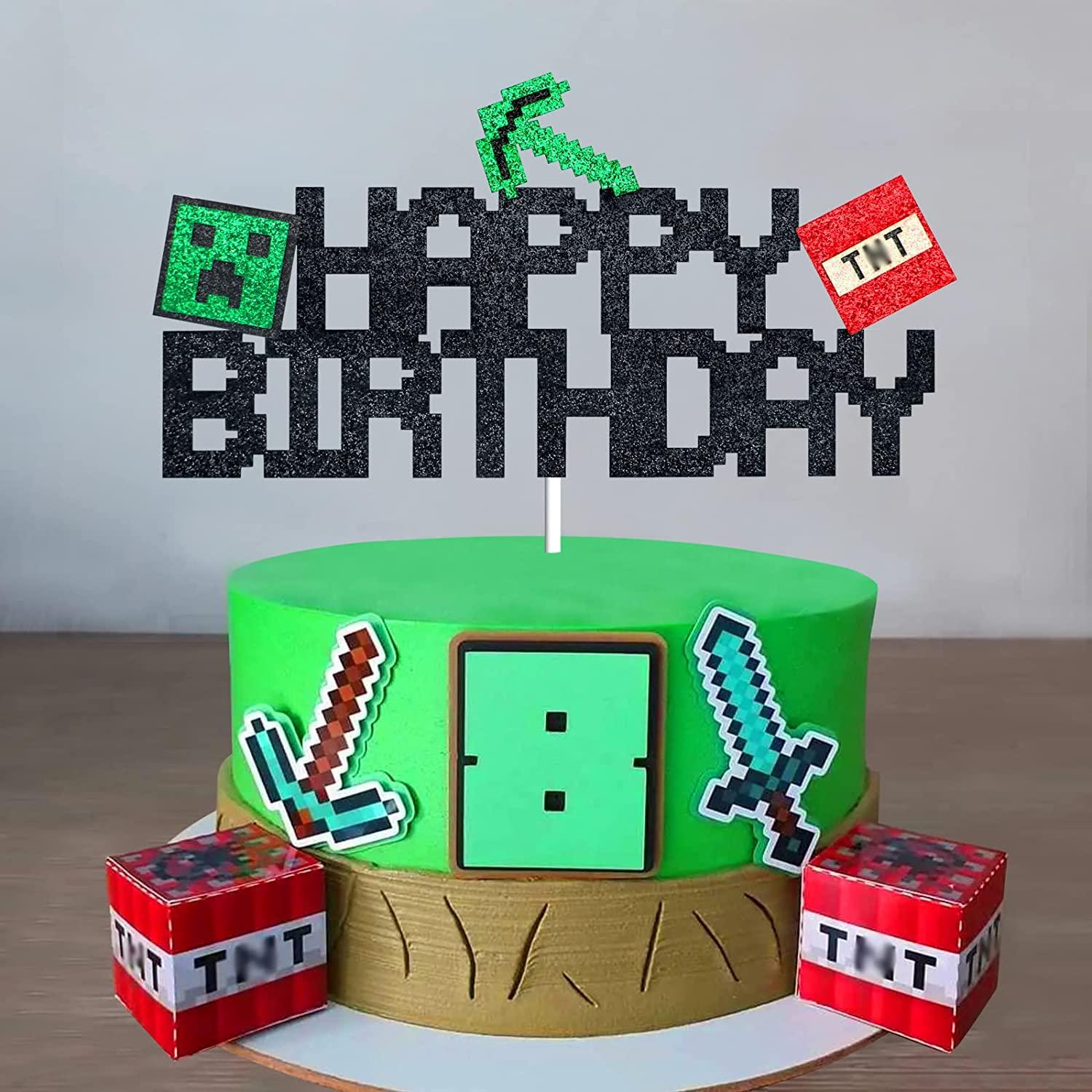 Cikisaa Video Game Cake Topper - Mining Theme Birthday Decorations for ...