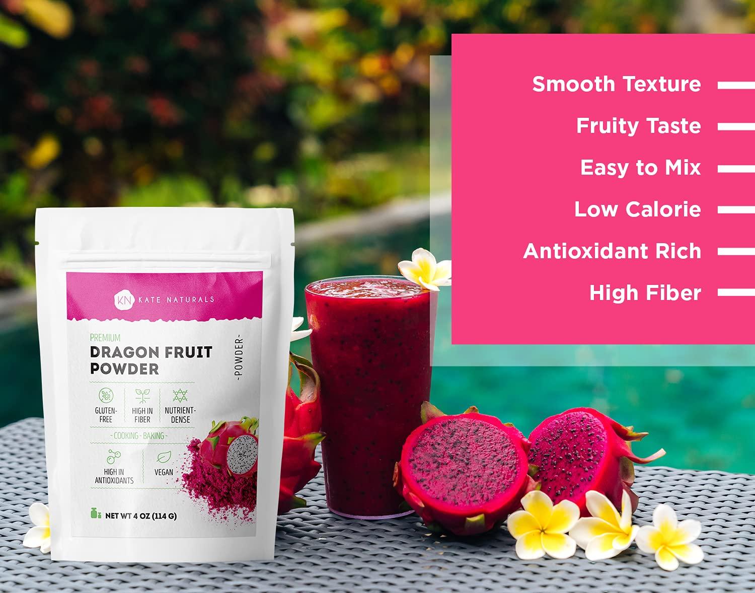 Kate Naturals Dragon Fruit Powder (4oz) - Vegan & Gluten-Free Pitaya ...