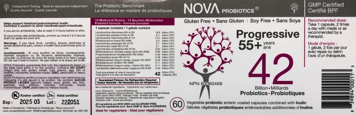 NOVA Probiotics Progressive 55+ - 42 Billion Probiotics per Capsule ...