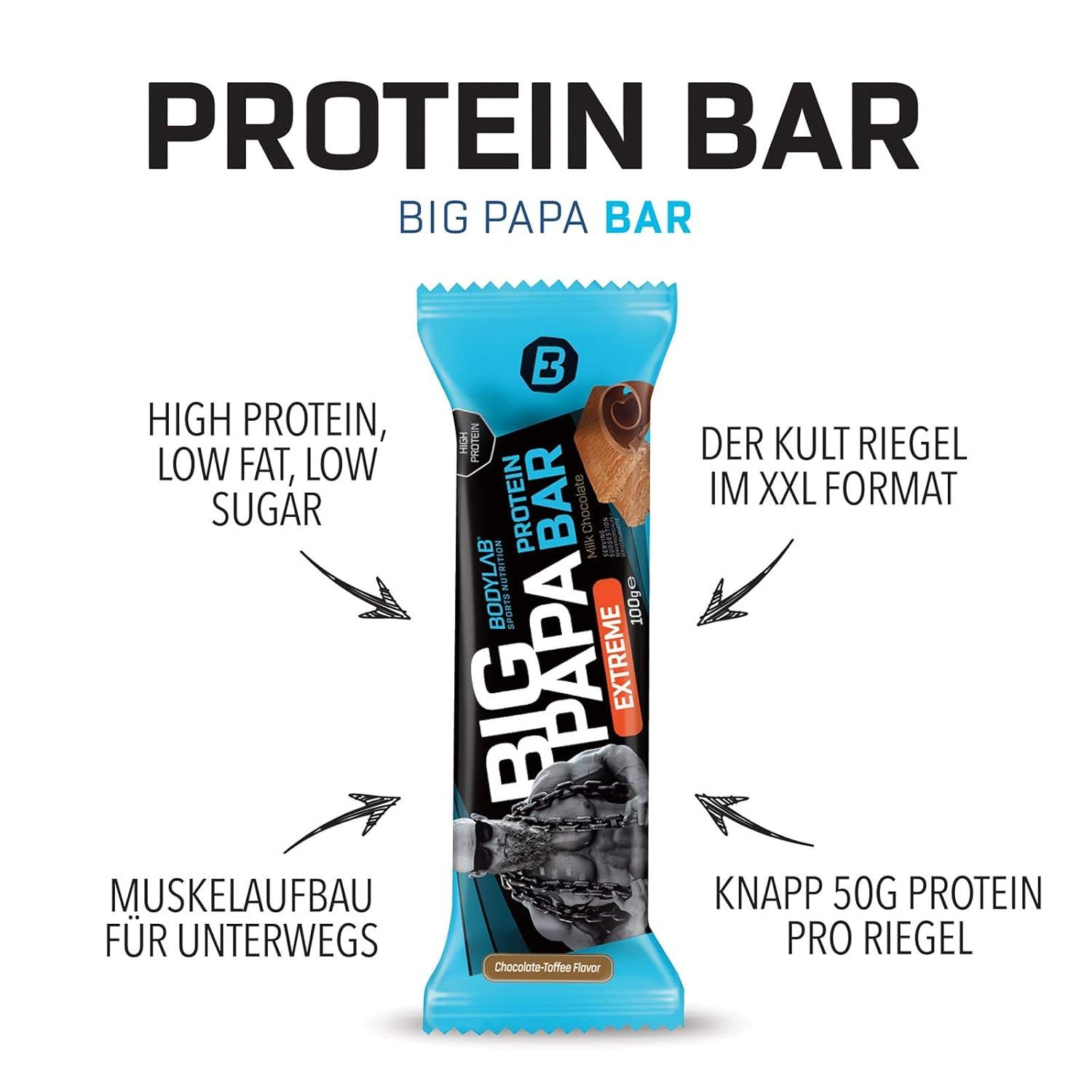 BODYLAB24 BIG PAPA Protein Bar - 12x100g | 49g Protein Low Sugar ...