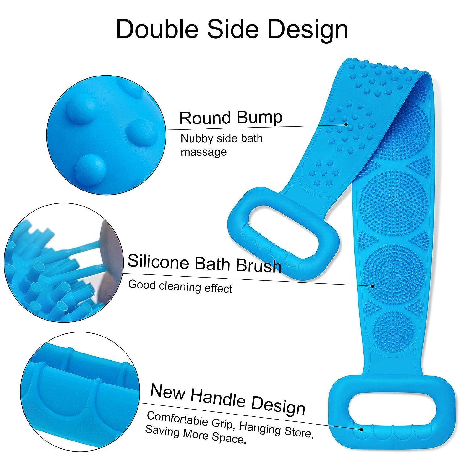 Silicone Bath Body Brush Back Scrubber Exfoliating Strap Long Handle