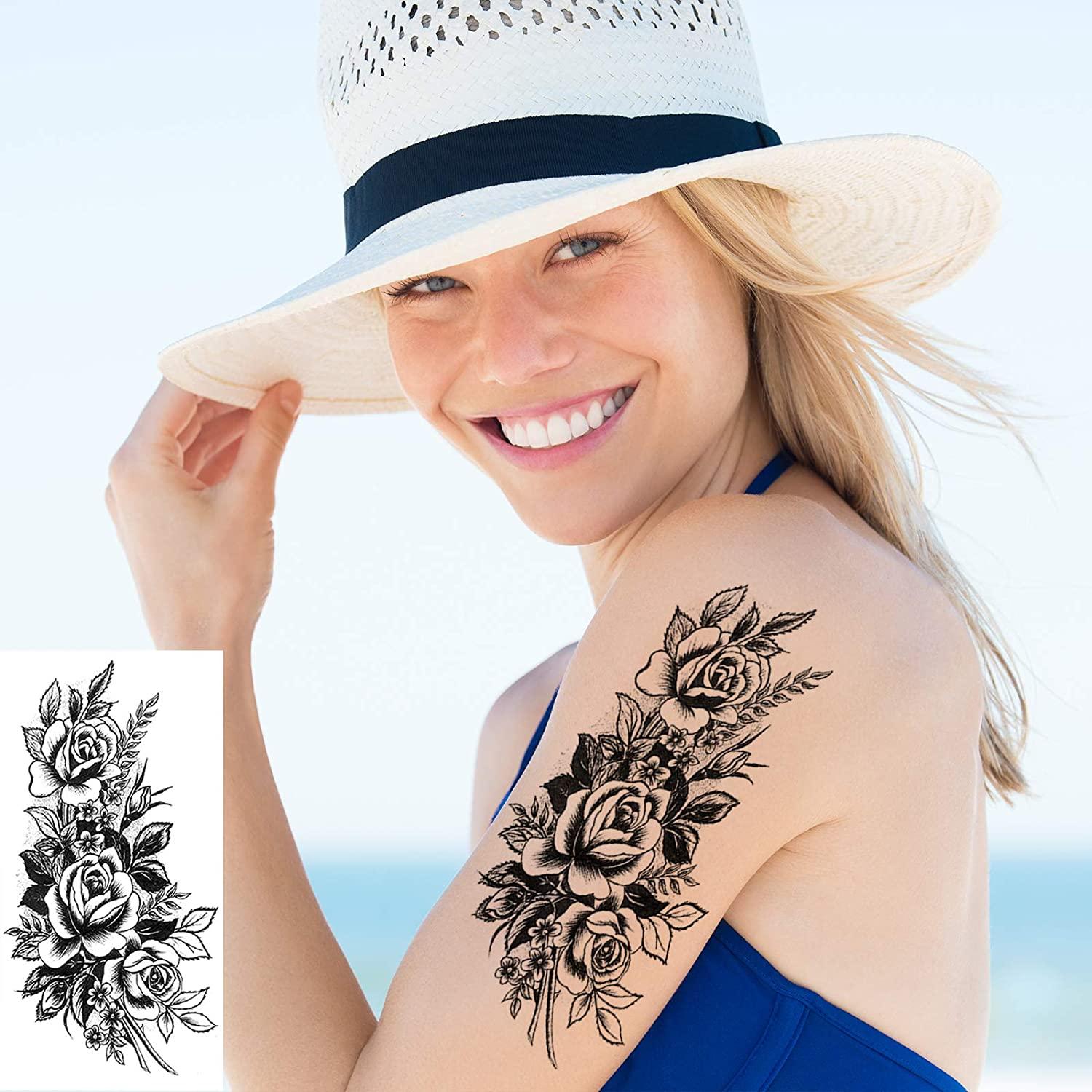 3D Flowers Temporary Tattoos for Women - 42 Sheets Body Art Arm Sketch ...