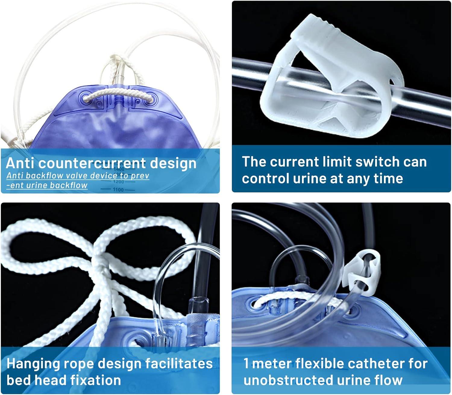 Heagimed 6 Pack Urine Drainage Bags 1500ml Capacity Catheter Night Bags ...