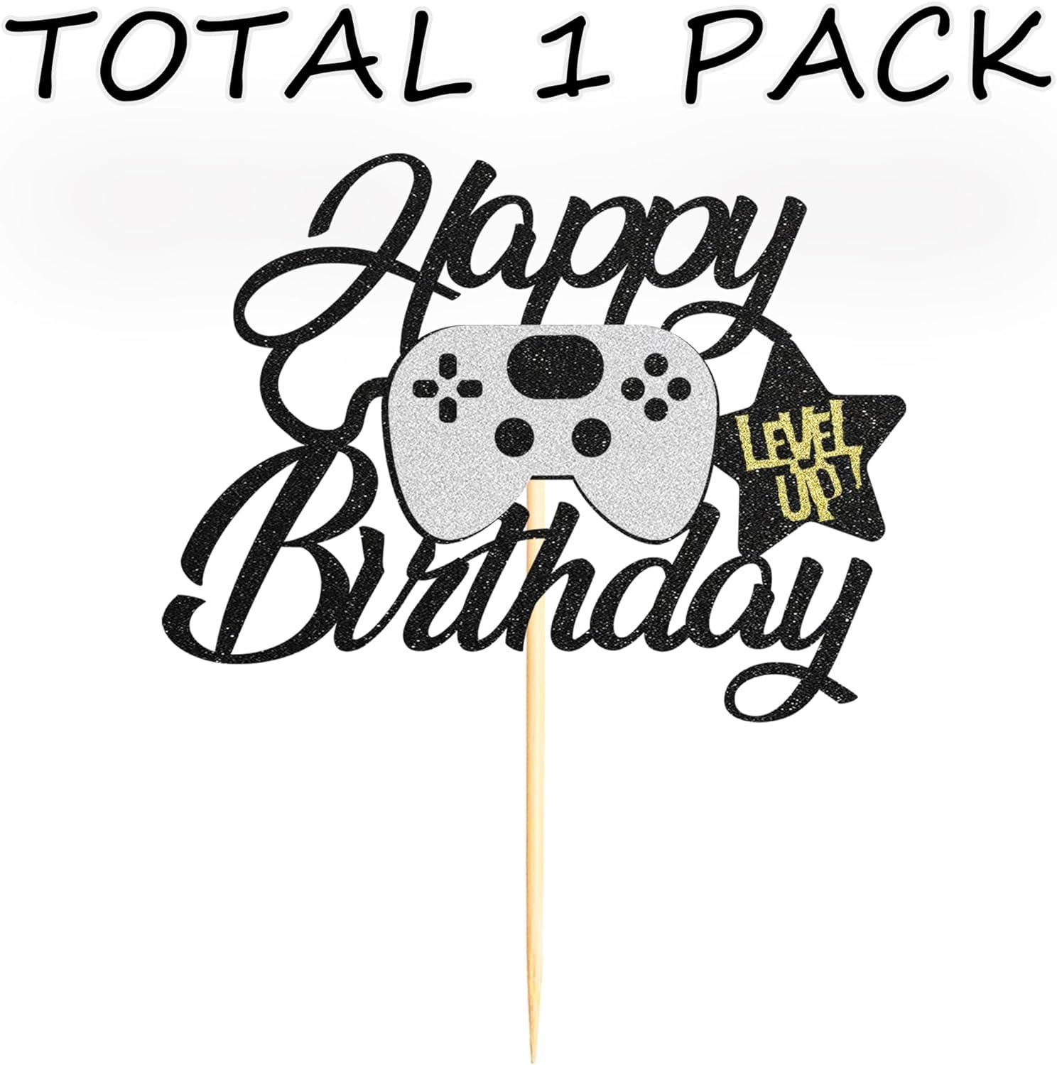 Sumerk 1PC Video Game Happy Birthday Cake Topper Level Up Cake Toppers ...