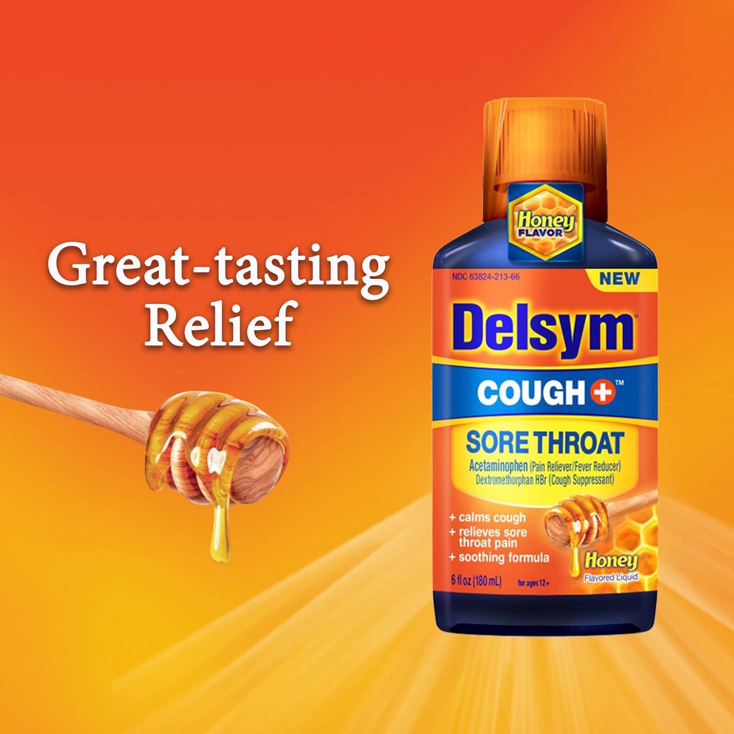 Delsym Adult Liquid Cough Plus Sore Throat Honey 6 Fl Oz