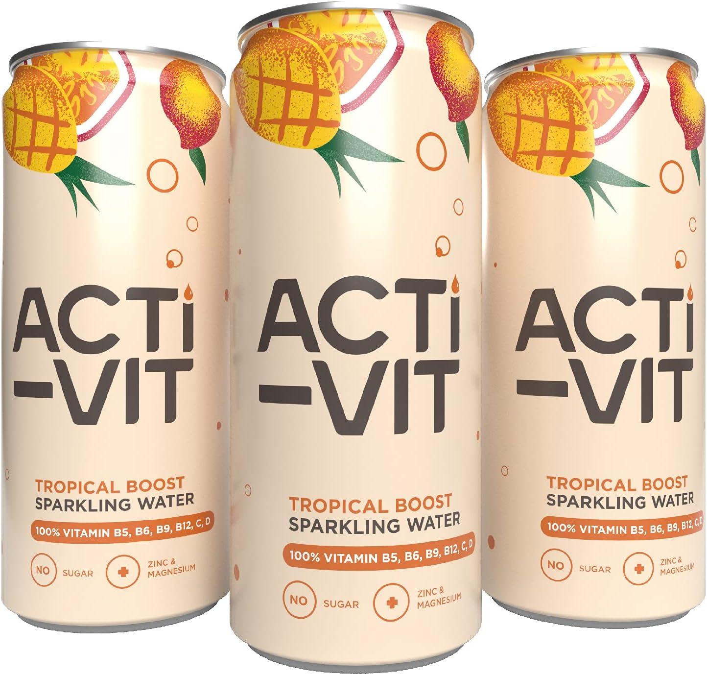 Acti-Vit Sparkling Tropical Flavour Vitamin Water Cans | B Vitamins B5 ...