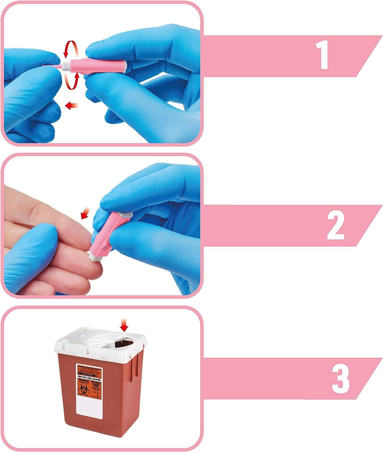 MediVena ONE-CARE Plus 28G Safety Lancets (100/bx) - Sterile & Contact-Activated for Easy ...