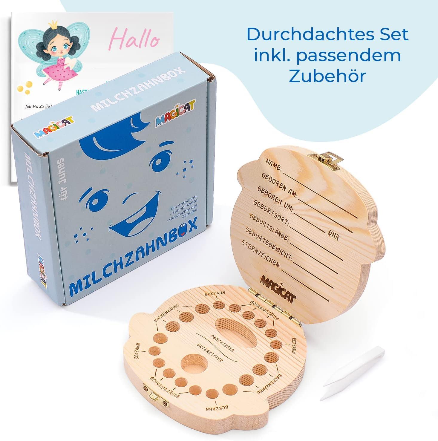 Magicat Premium Milk Tooth Jar for Boys - Wooden Keepsake Box for Baby ...