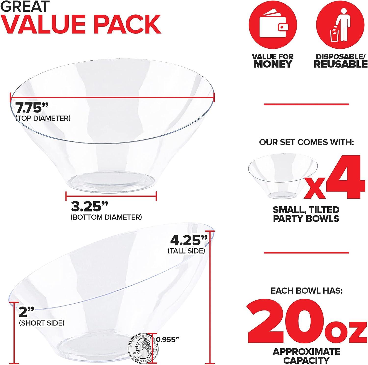 Set of 4 Medium Clear Plastic Serving Bowls - Disposable Candy Dishes ...
