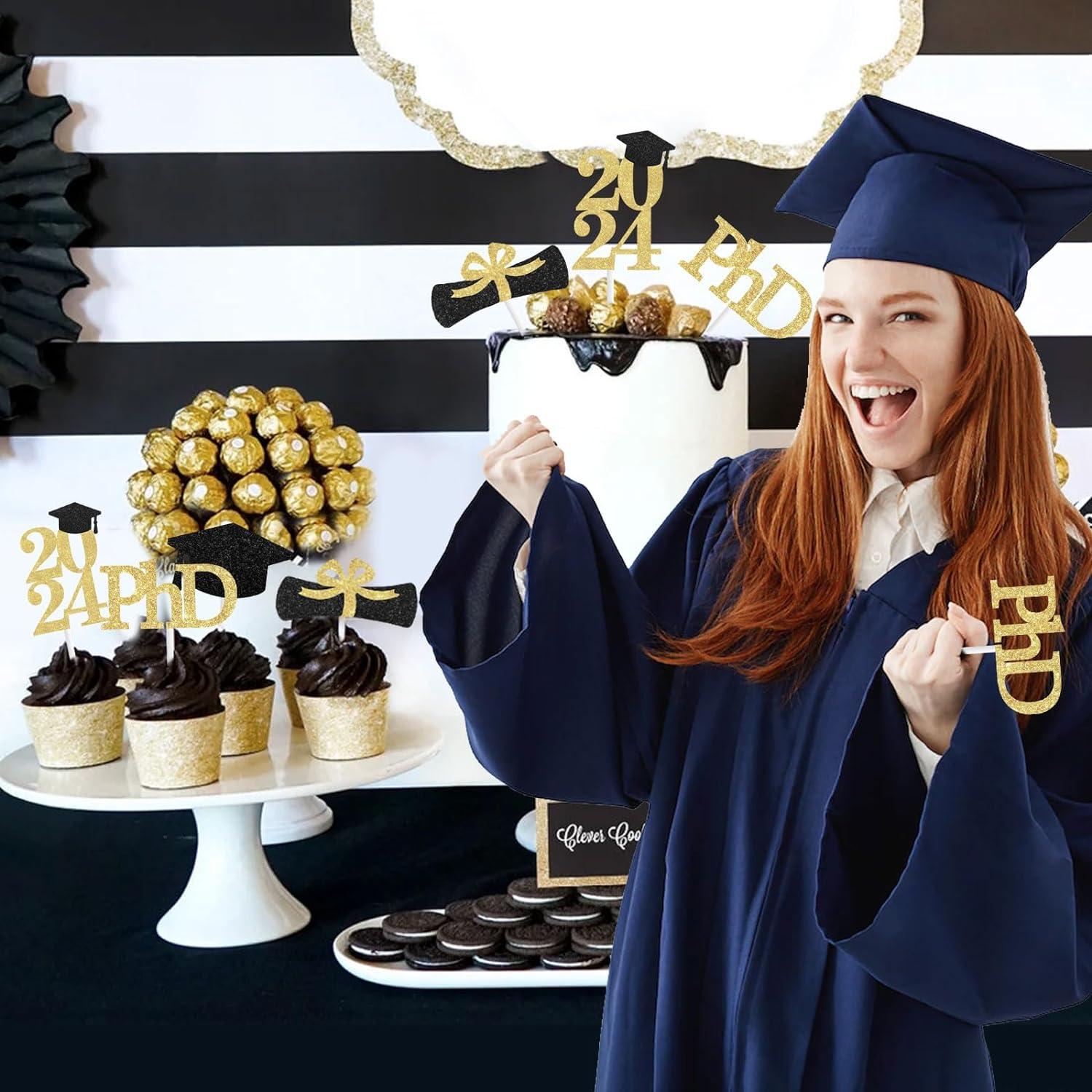 PHD Graduation Decorations 2024 36 Pcs PHD Cupcake Toppers Black and ...