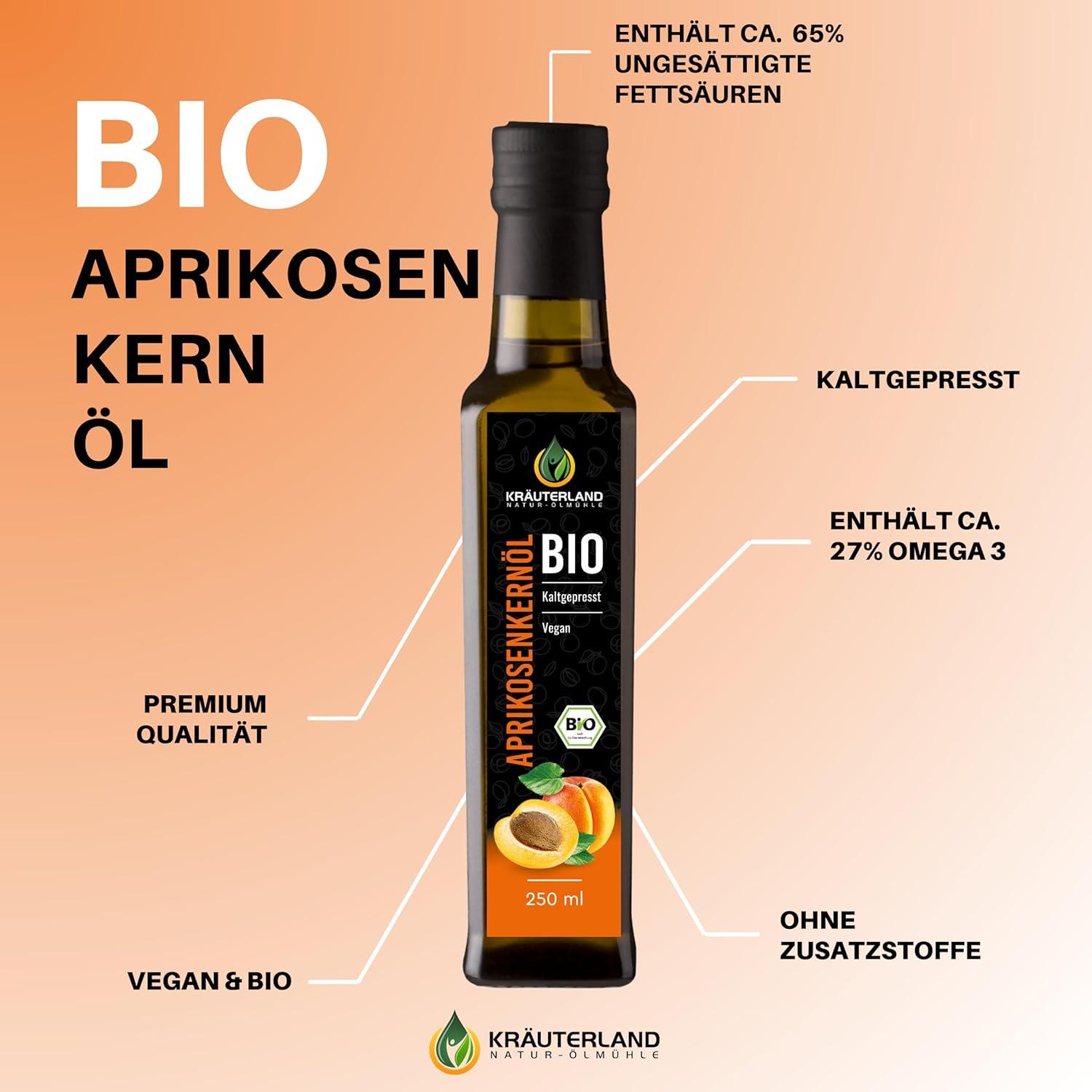 Herballand Bio Apricose Kern l 1L - Cold-Pressed Apricot Oil (4x250ml ...