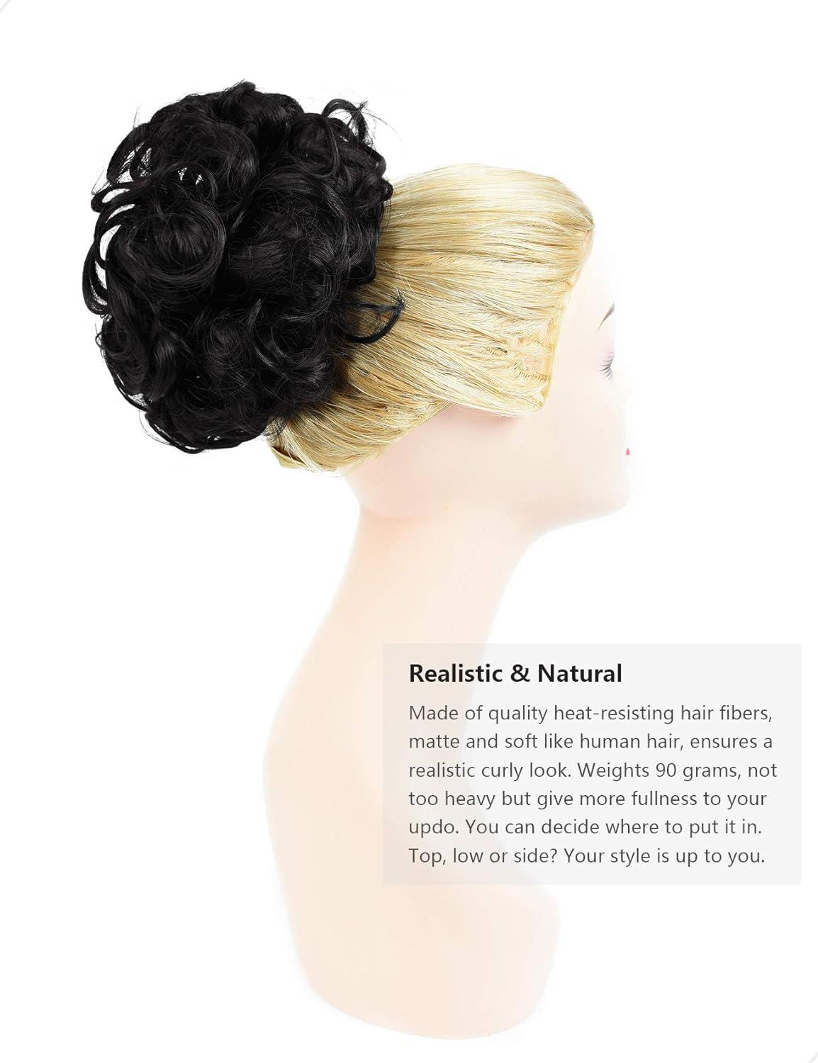 Yamel Curly Bun Scrunchie Hairpiece in Black | Synthetic Updo Combs ...