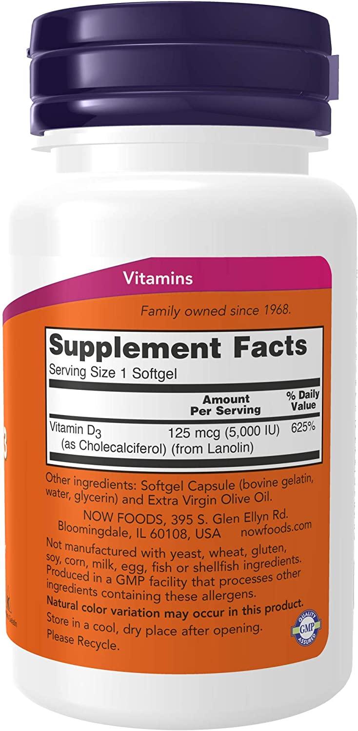 Now Foods Vitamin D-3 5 000 IU - 120 Softgels | Supports Immune Health ...