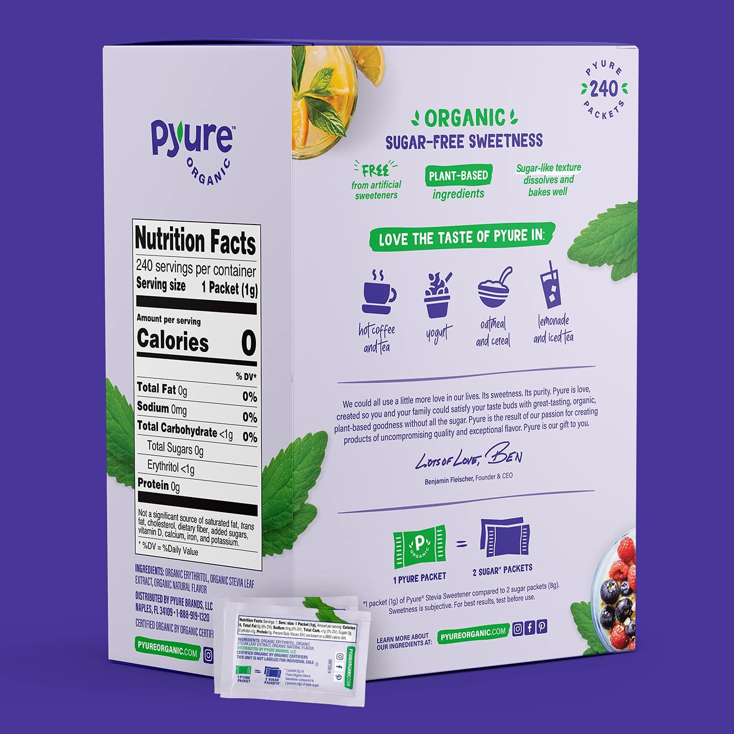 Pyure Organic Stevia Packets - White Sugar Substitute | Zero Carb, Zero ...