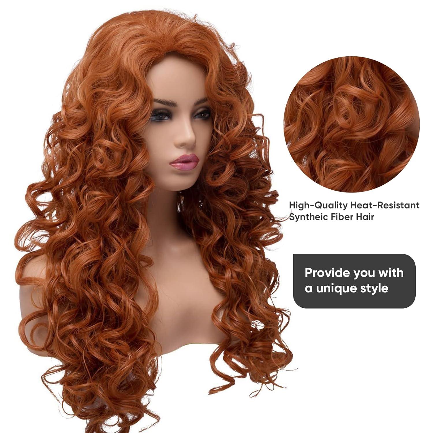 Buy Copper Red Long Curly Wavy Full Head Halloween Wigs for Women ...