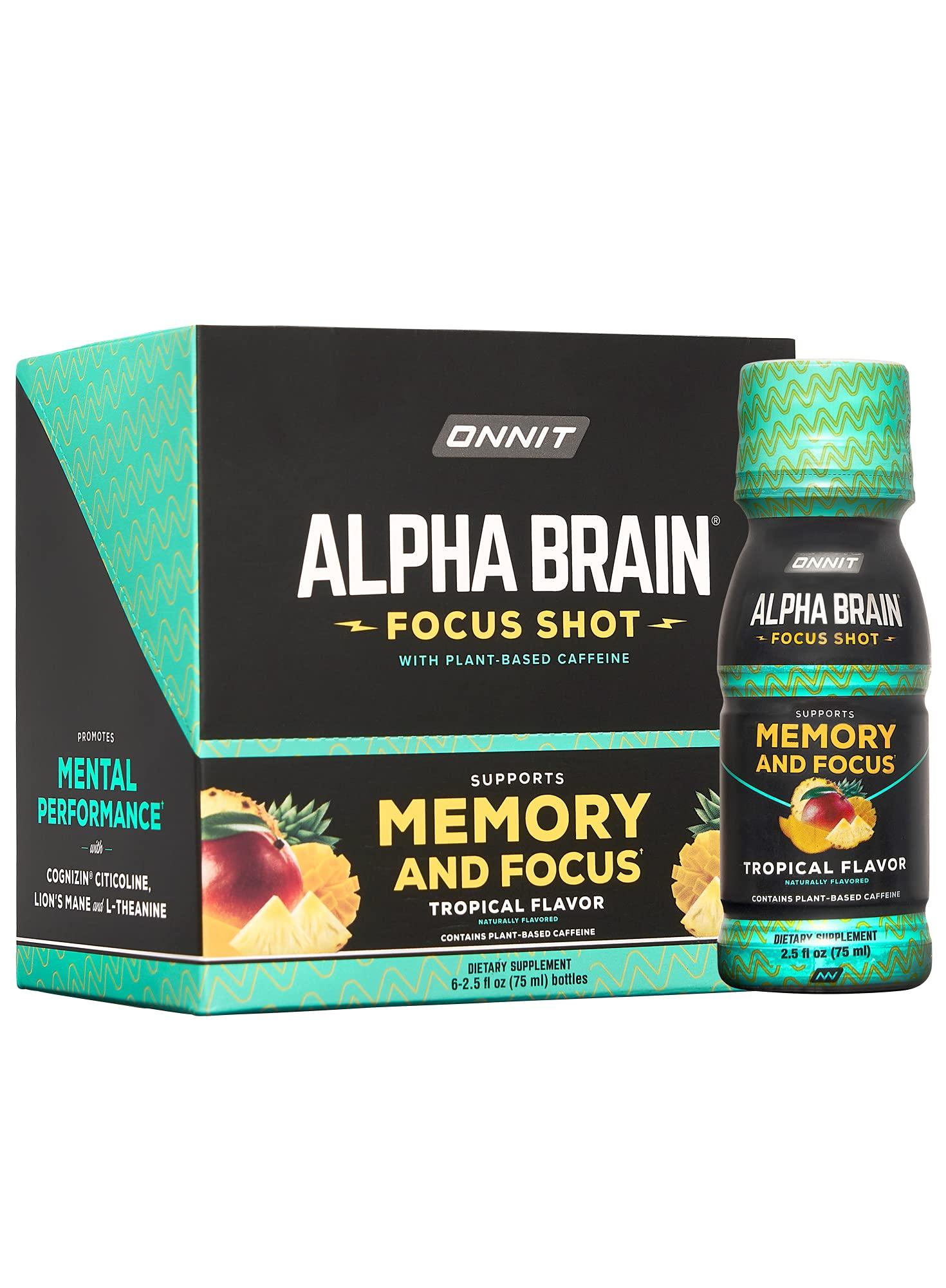 Onnit Alpha BRAIN Focus Energy Shot Supplement - Tropical Fruit, 2.5 fl ...
