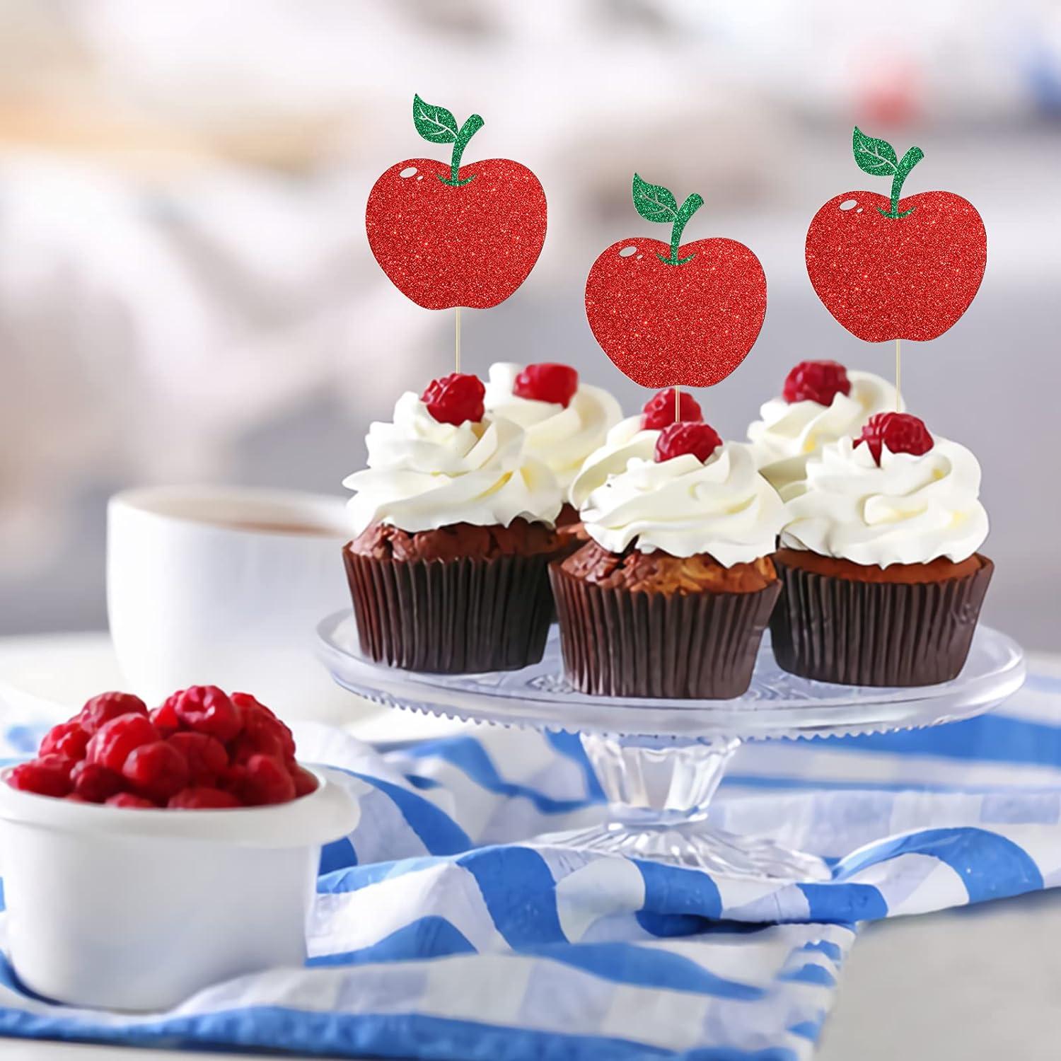 Set of 24 Glitter Apple Cupcake Toppers Fruit Themed Baby Shower ...