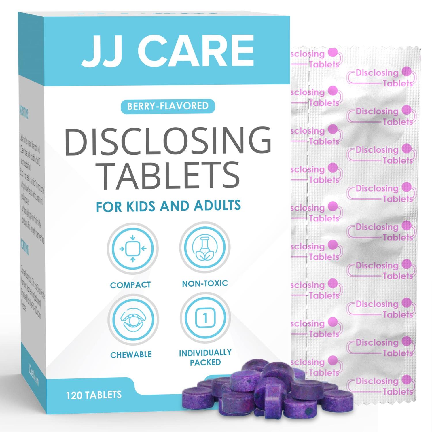 JJ Care Teeth Plaque Disclosing Tablets (120 Count) - Berry Flavor for ...