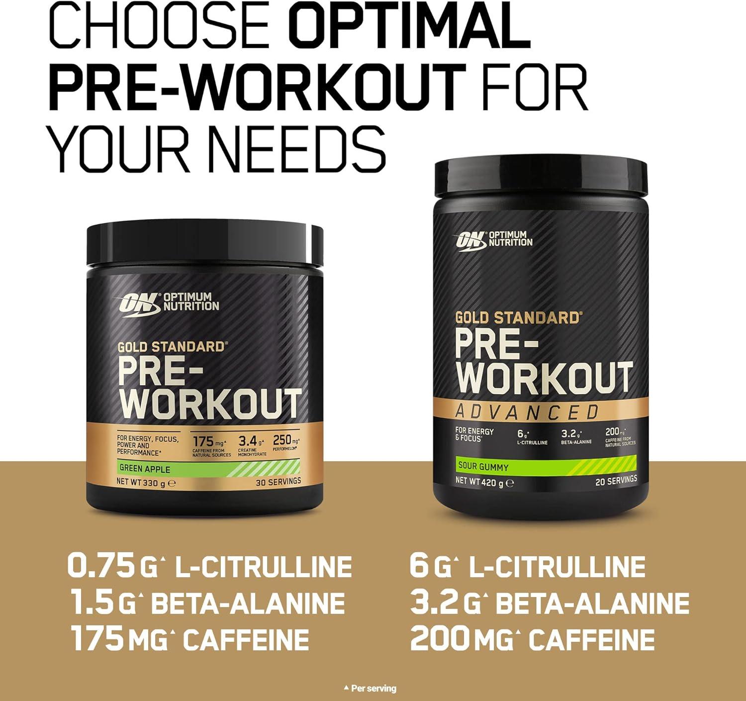 Optimum Nutrition Gold Standard Pre-Workout Powder - Sour Gummy Flavor ...
