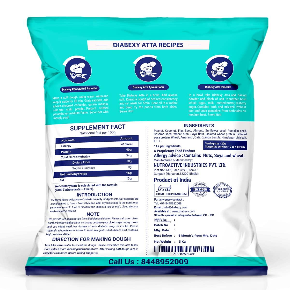 Diabexy Atta Sugar Control for Diabetes - 5kg | Low GI Whole Wheat ...