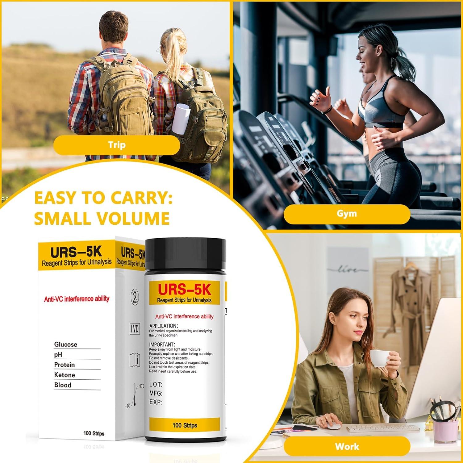 URS-5K Urine Analysis Test Strips - 100 Count - Glucose pH Protein ...