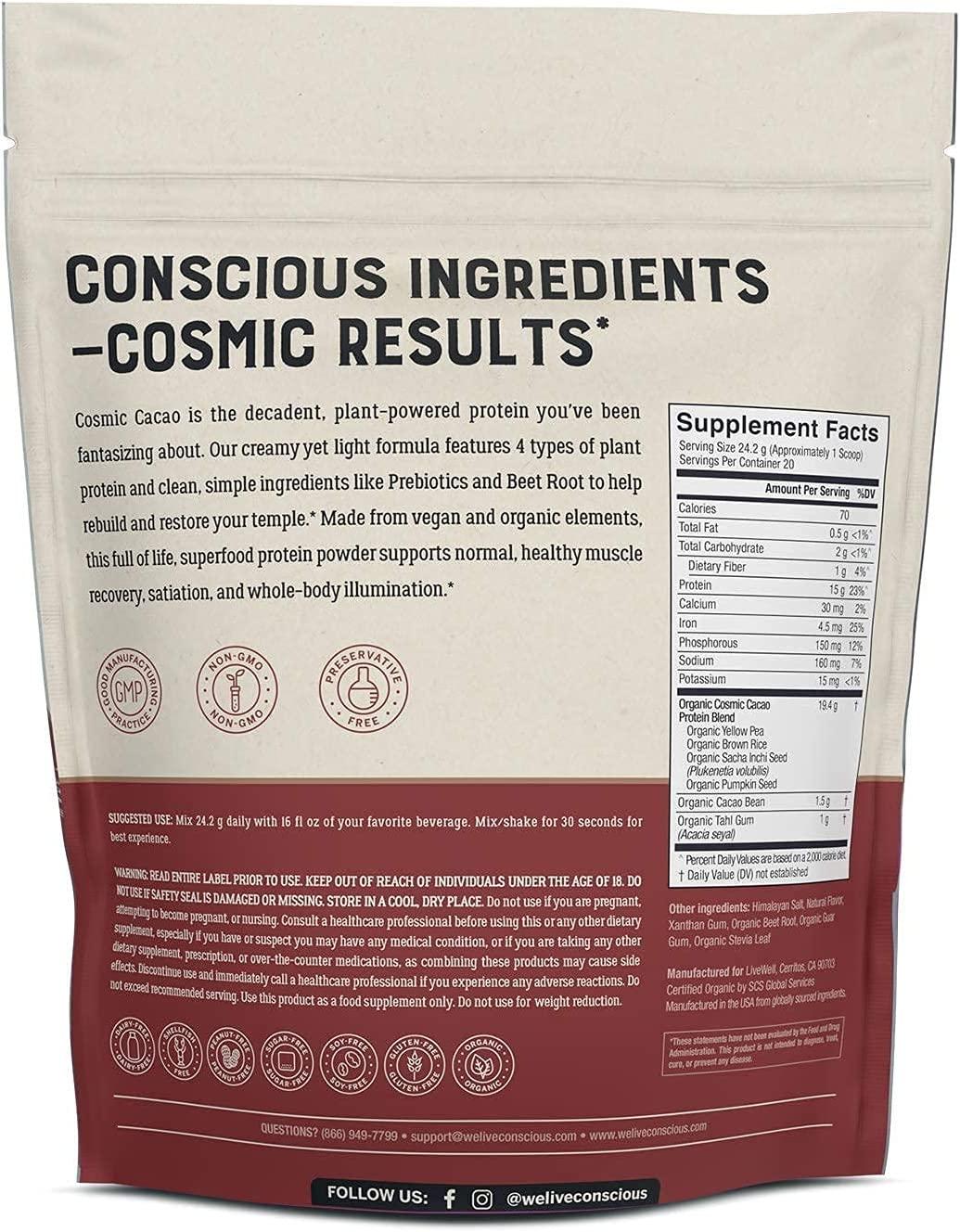 Organic Pea Protein Powder - Cosmic Cacao Chocolate Flavor | Plant ...