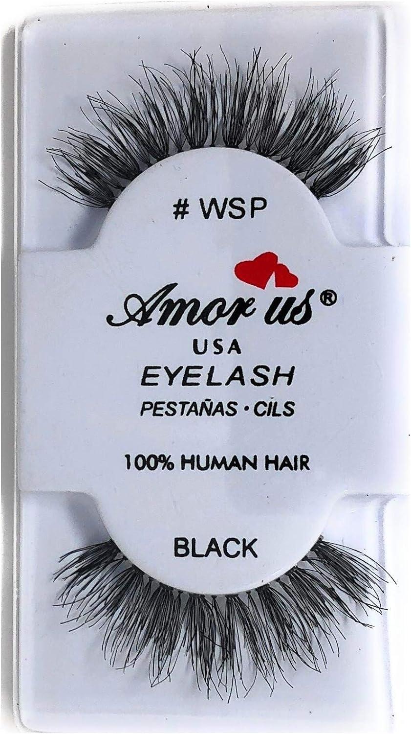 Amorus 100% Human Hair False Eyelashes WSP - Black (6 Pack) - Wispy ...