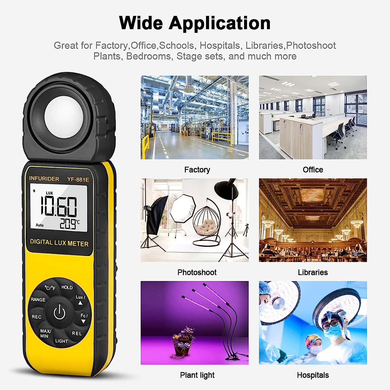 INFURIDER Digital Illuminance Light Meter with 300 000 Lux Foot Candles ...