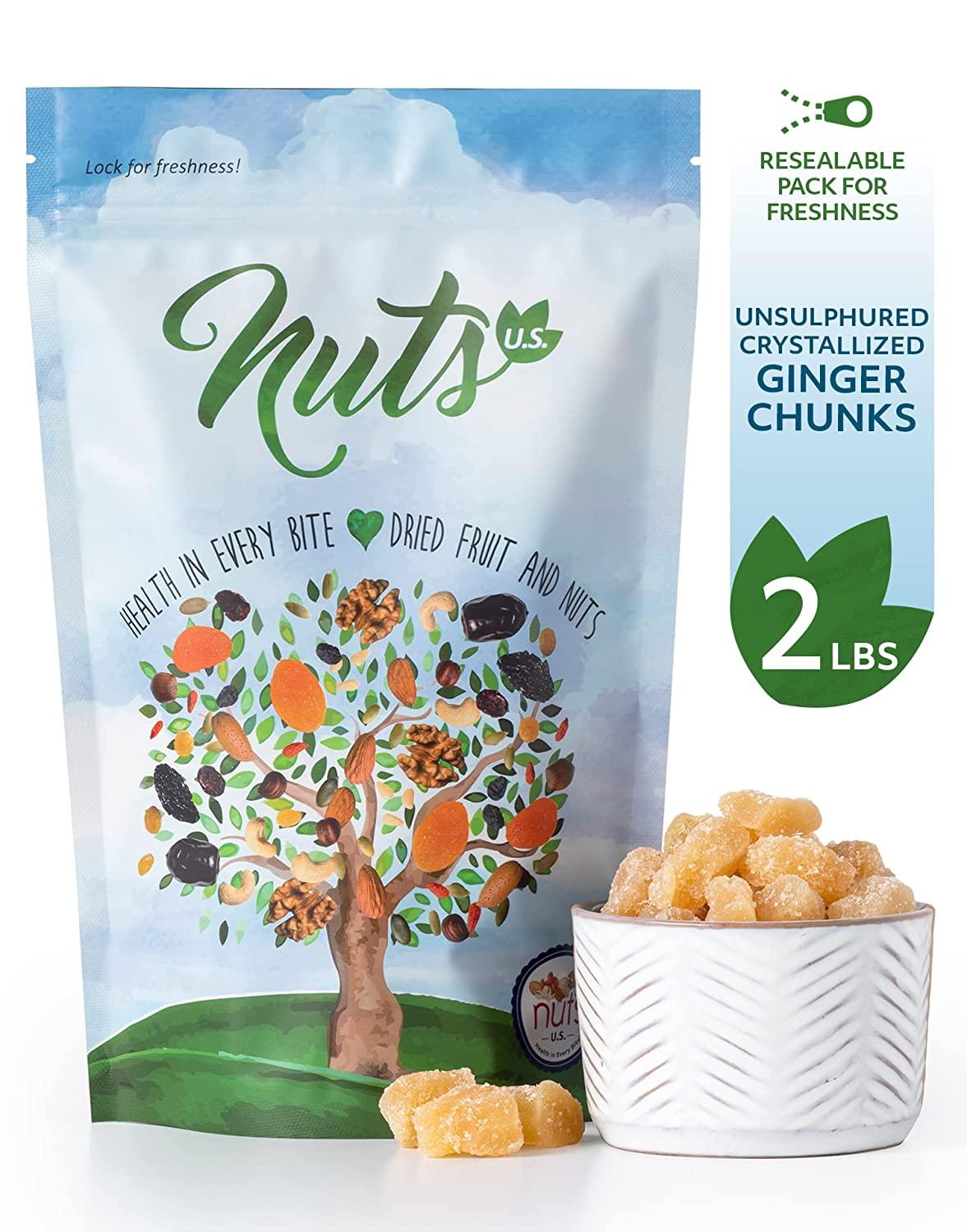 NUTS U.S. - Unsulphured Crystallized Ginger Chunks | 2 LBS Resealable ...