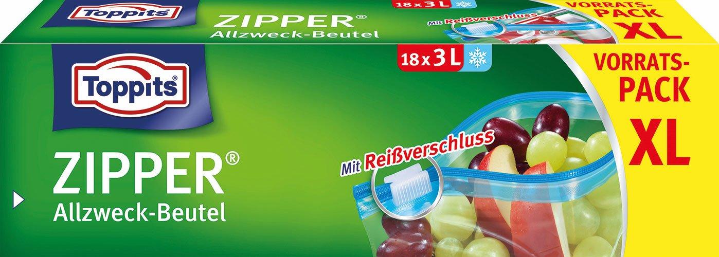 Toppits Zipper All-Purpose Bag 18 x 3 Liters - Transparent Durable ...