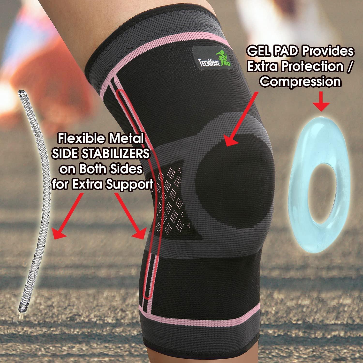 TechWare Pro Knee Compression Sleeve - Side Stabilizers & Gel Pads ...