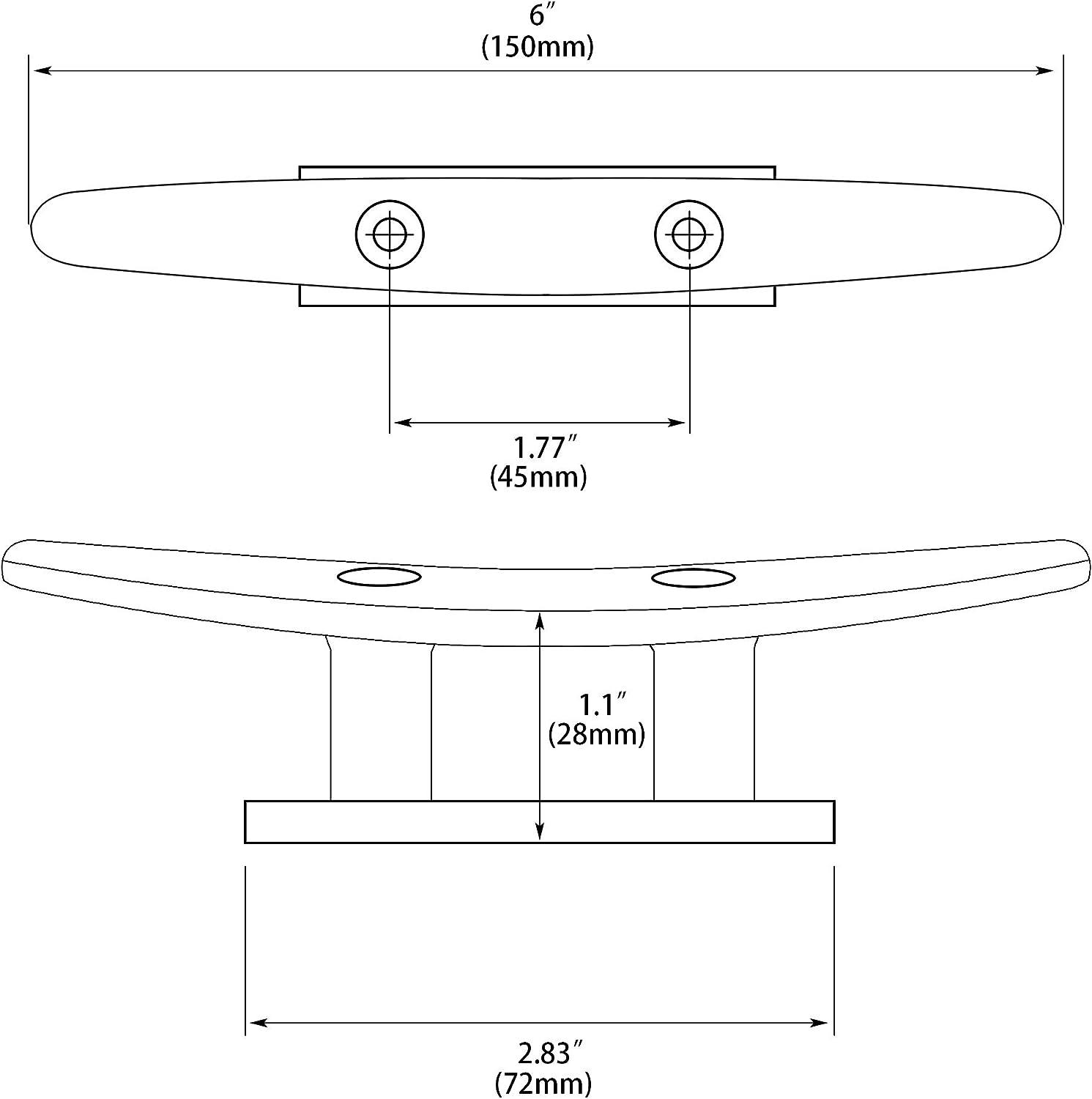 6 Inch Stainless Steel Boat Cleats - Pack of 2 | Flat Top Open Base ...