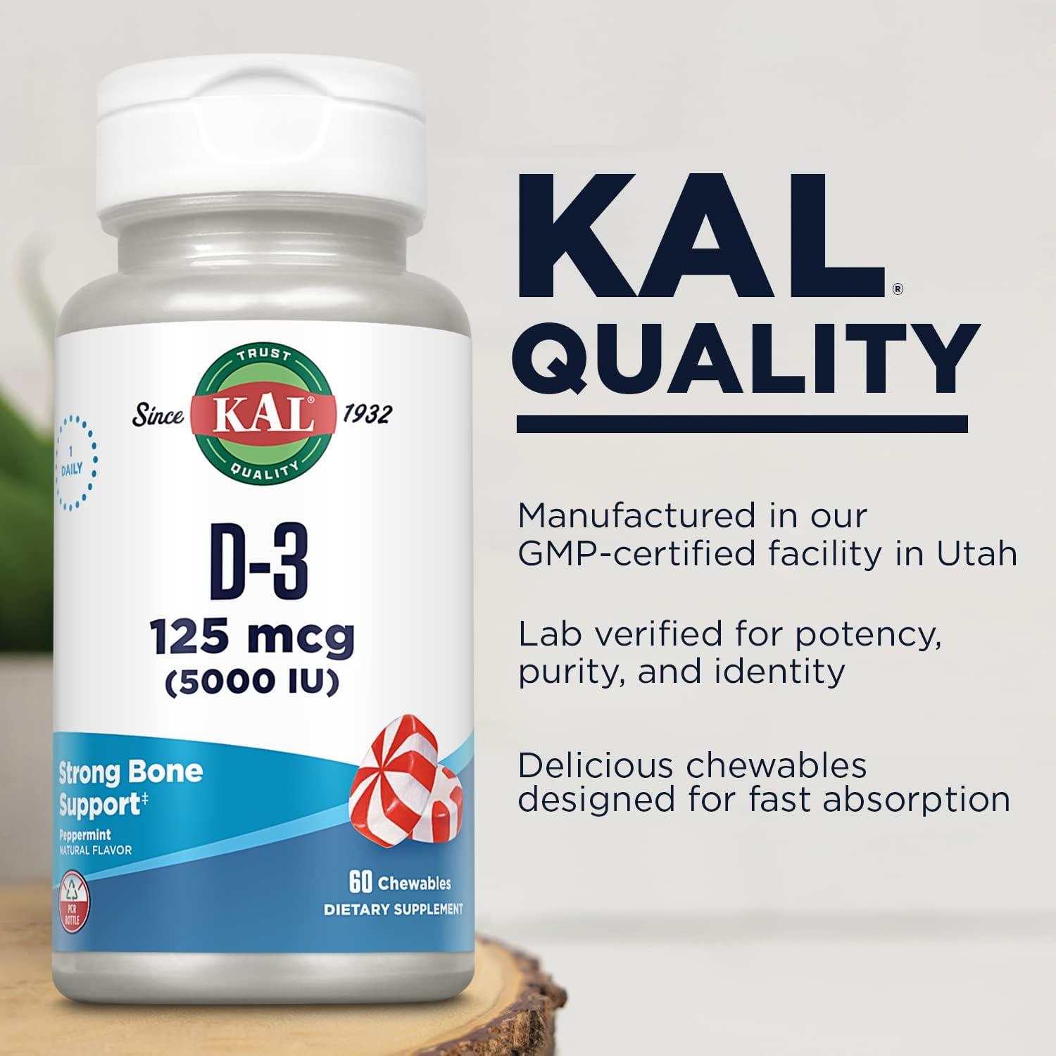 KAL Vitamin D3 5000 IU High Potency Chewables - Bone Health & Immune ...