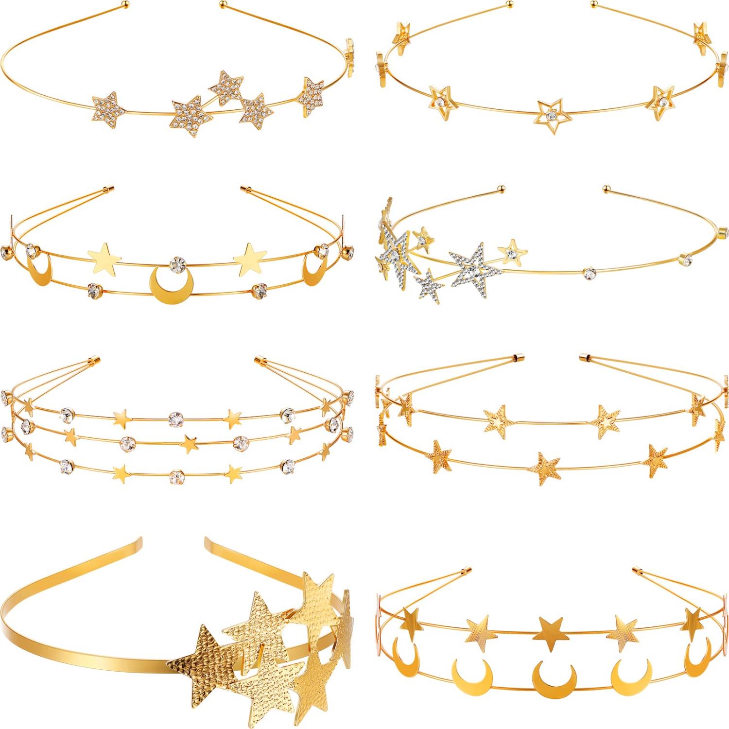 Star Headband Set - Double Wire Gold Headpiece for Wedding, Birthday ...