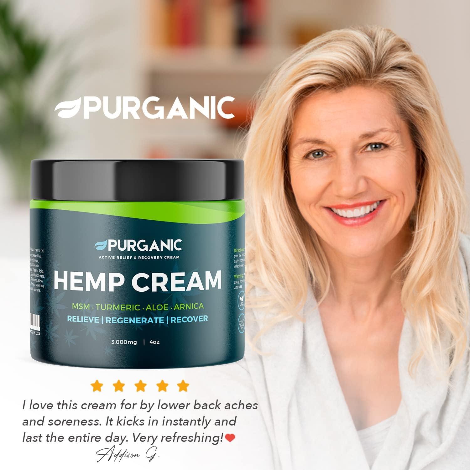 PURGANIC 4oz Natural Hemp Cream | Maximum Strength for Muscle & Joint ...