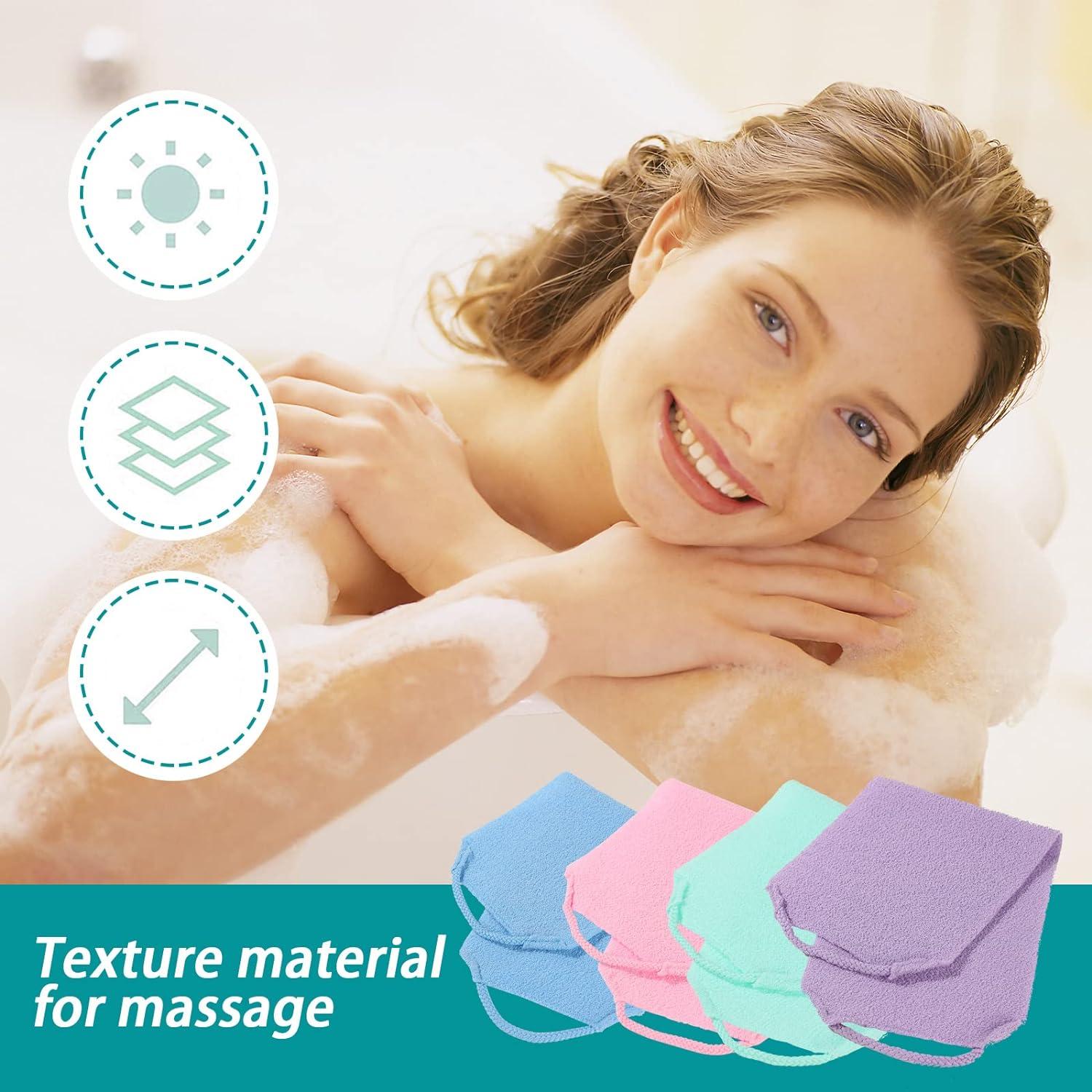 4 Pack Exfoliating Body Scrubber with Handles - Nylon Exfoliating Cloth ...