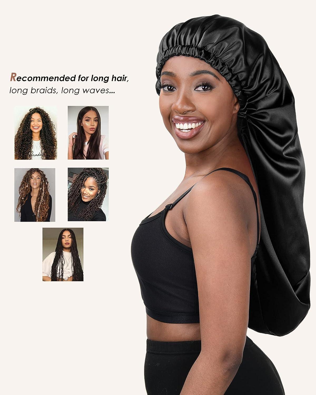 Satin Silk Long Bonnet Braid for Sleeping | Black Women's Hair Bonnet ...