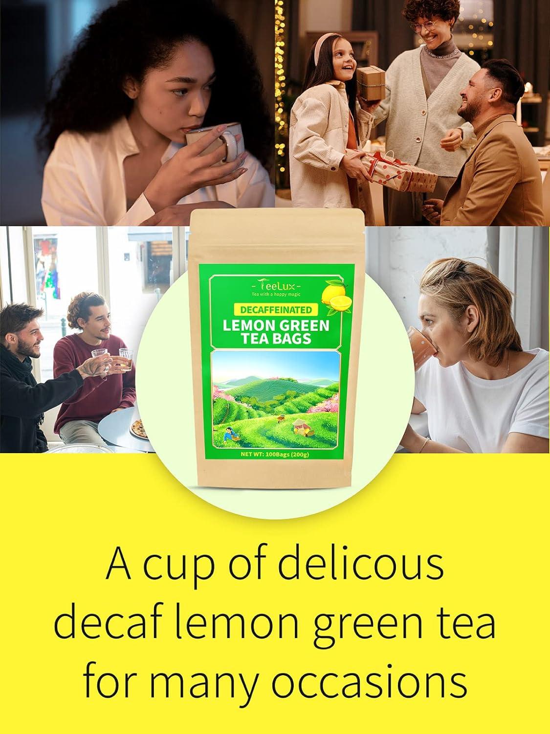 TeeLux Decaf Lemon Green Tea Bags 100 Count - Blended Decaffeinated ...
