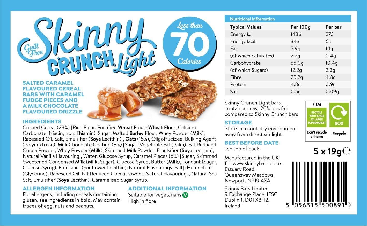 Skinny Crunch Light Salted Caramel Snack Bars - 10 Pack (19g each ...