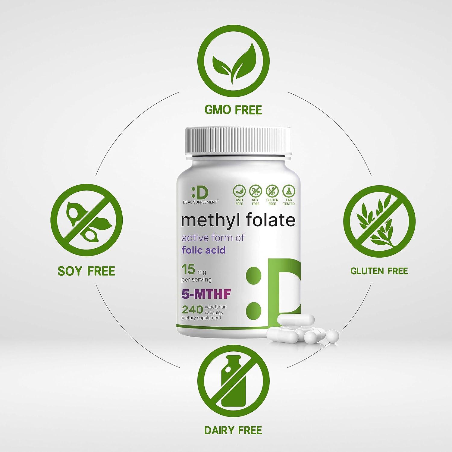 DEAL SUPPLEMENT L Methylfolate 15mg - 240 Veggie Capsules | Active ...