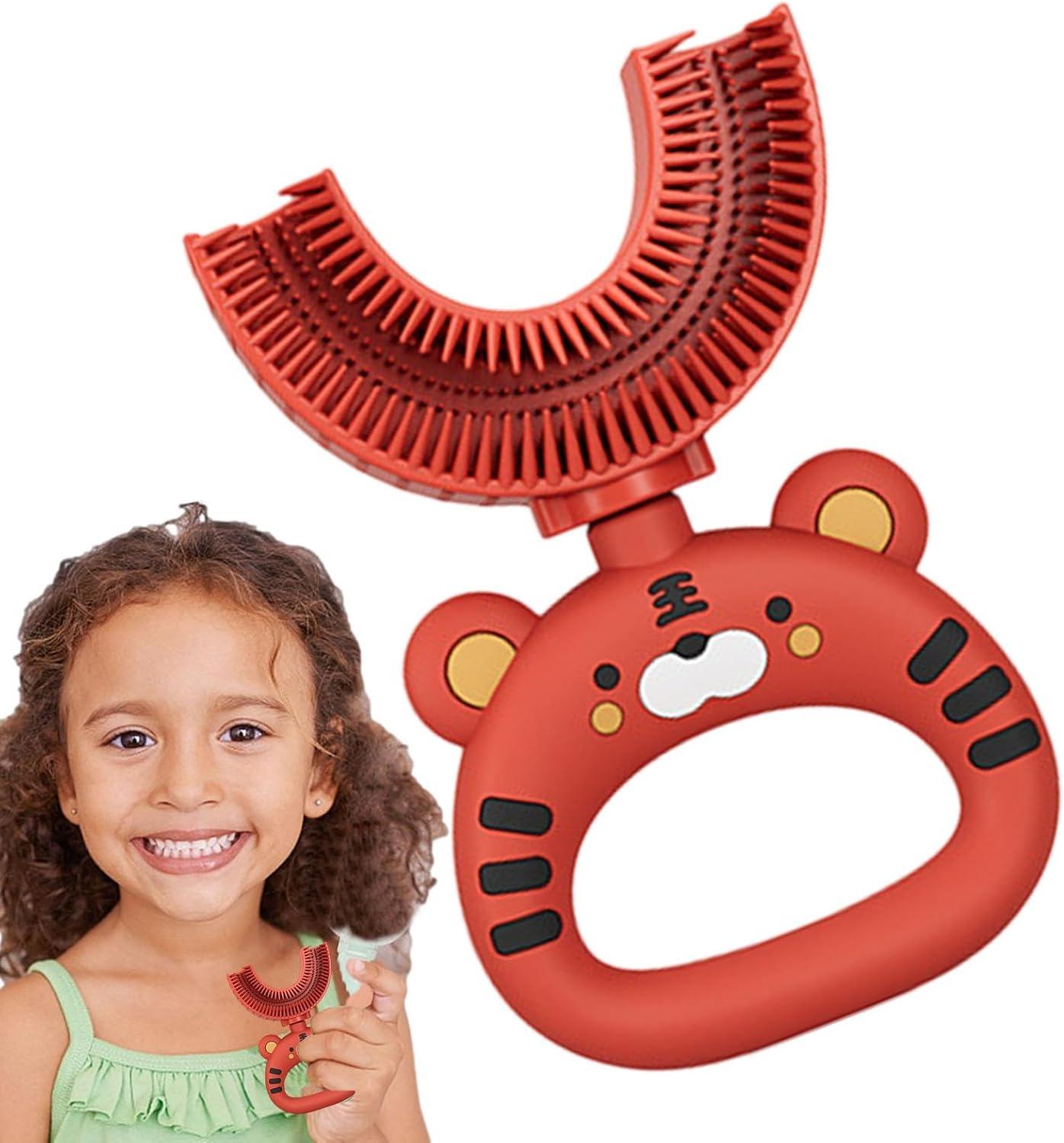 U-Shaped Children's Toothbrush - Cartoon Tiger Design Soft Silicone ...