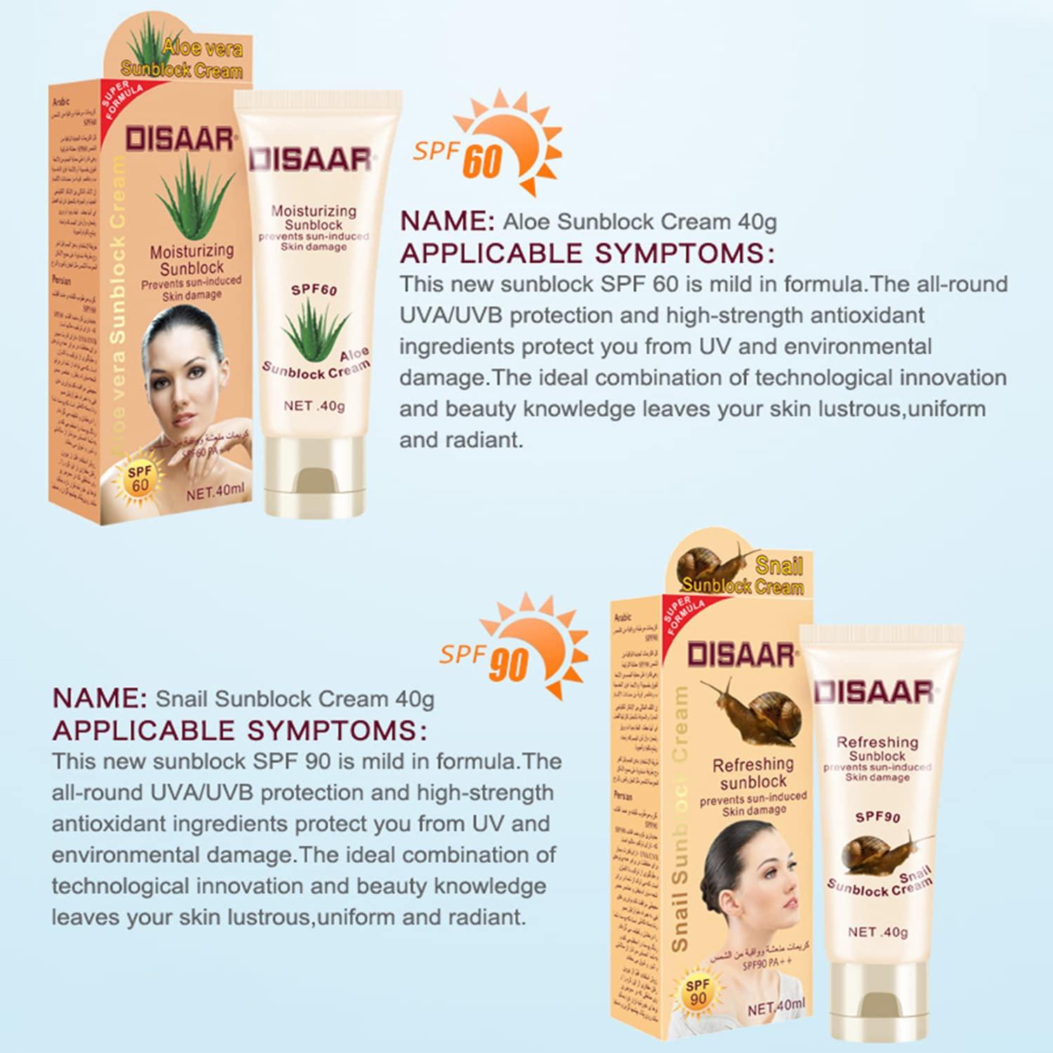 DISAAR BEAUTY Sunblock Cream SPF 60 Aloe Vera - UVA/UVB Protection ...
