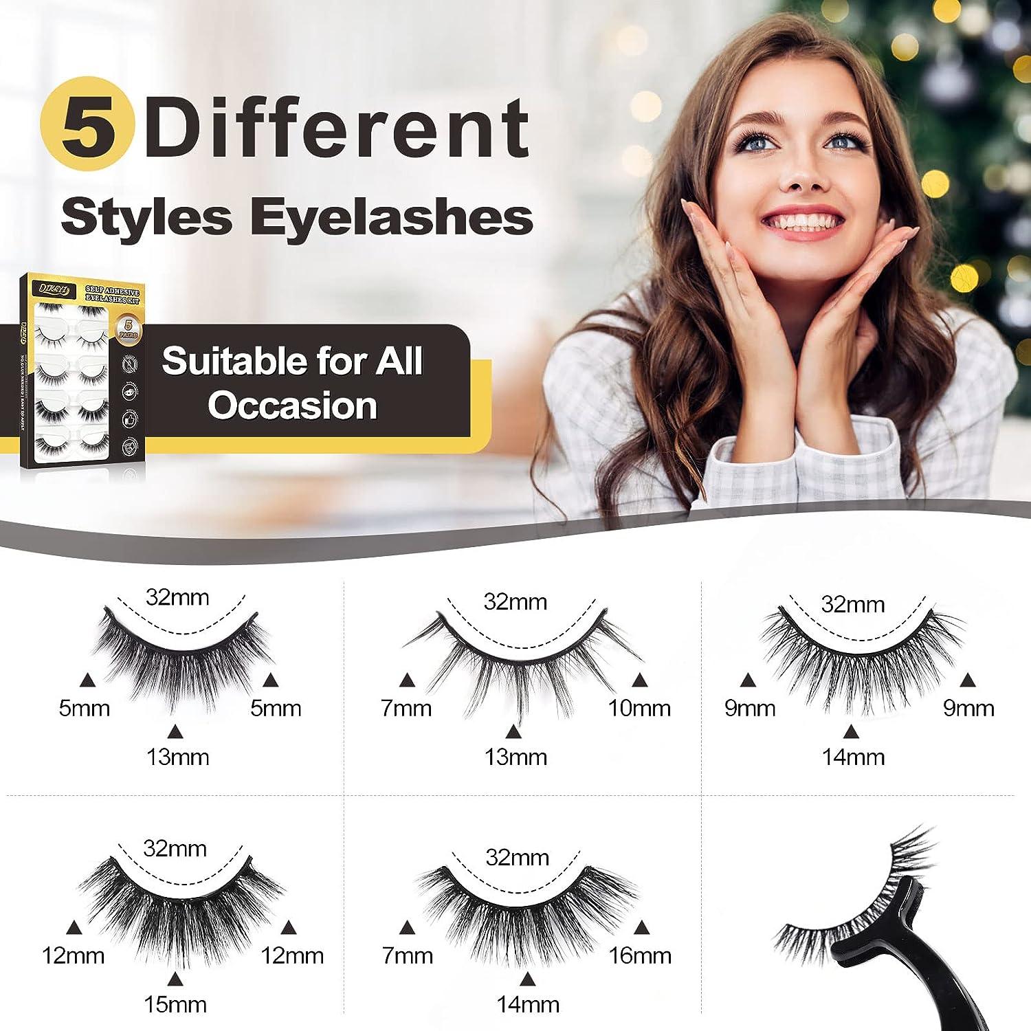 Reusable Self Adhesive Eyelashes - 5 Pairs Natural Fluffy False Lashes ...