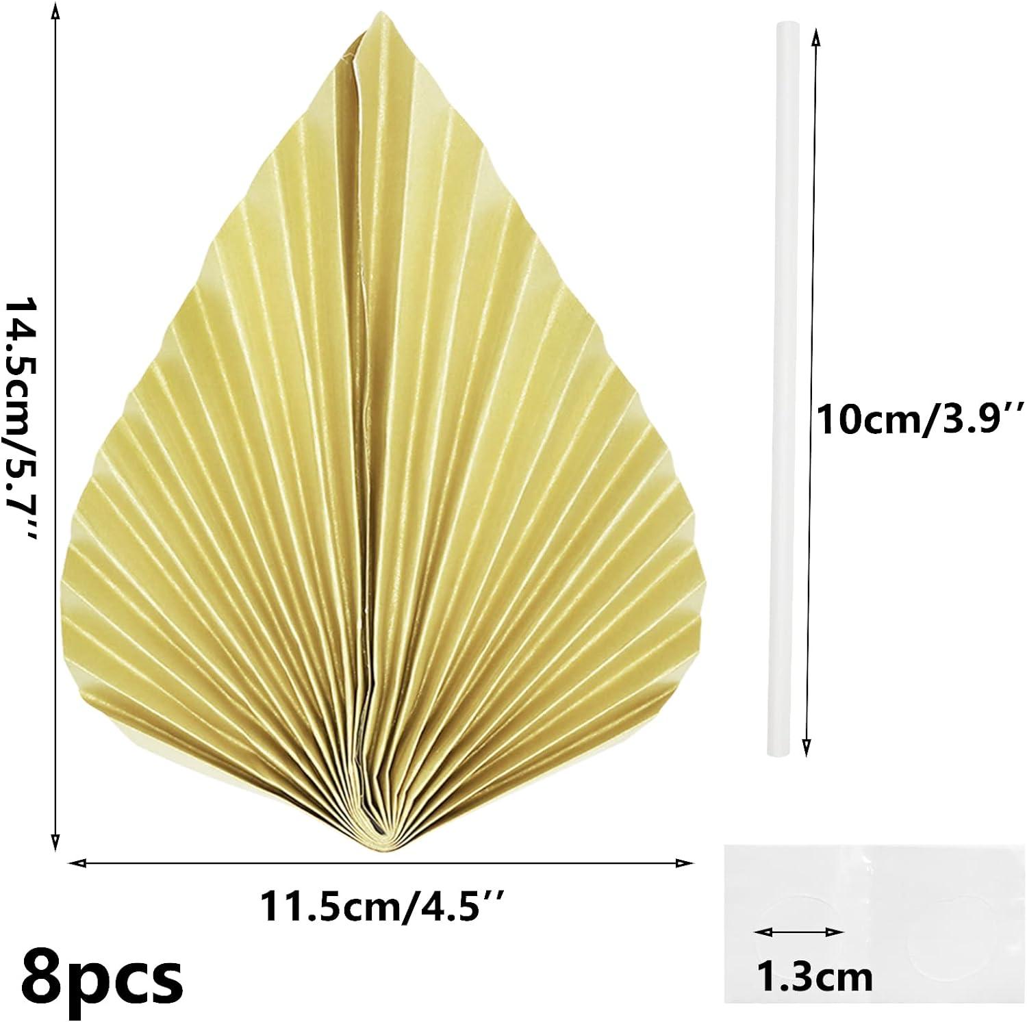 8 Pcs Paper Palm Fan Cake Toppers ICEBLUEOR Gold Palm Leaf Fan Cake ...