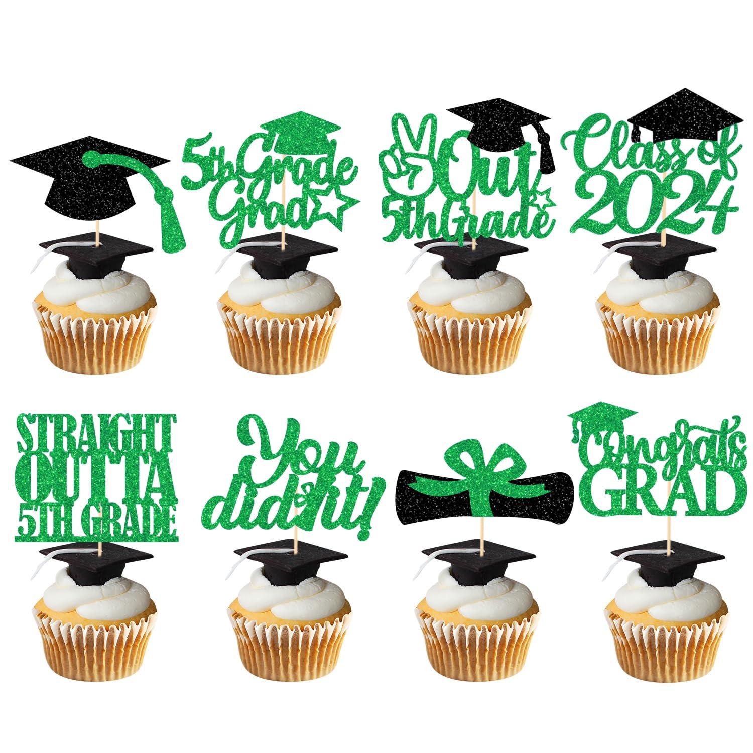 5th Grade Graduation Cupcake Toppers Green Glitter 5th Grade Graduation ...
